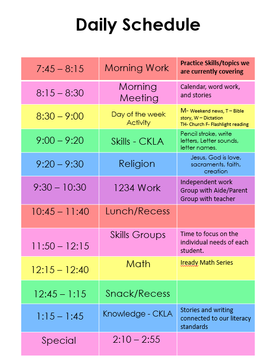 Daily Schedule – Holly Rueth – Immaculate Heart Of Mary Catholic School