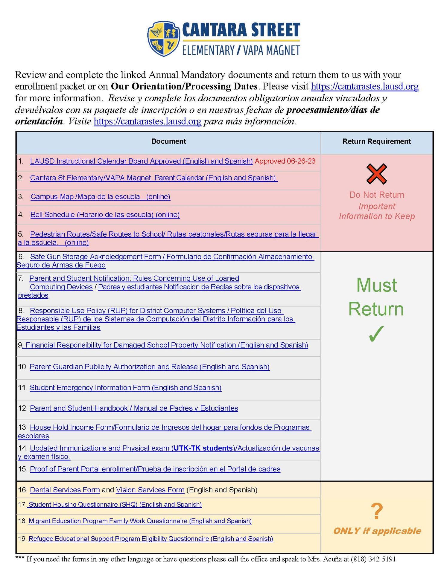 Annual Mandatory Forms – Family Resources – Cantara Street Elementary/VAPA Magnet