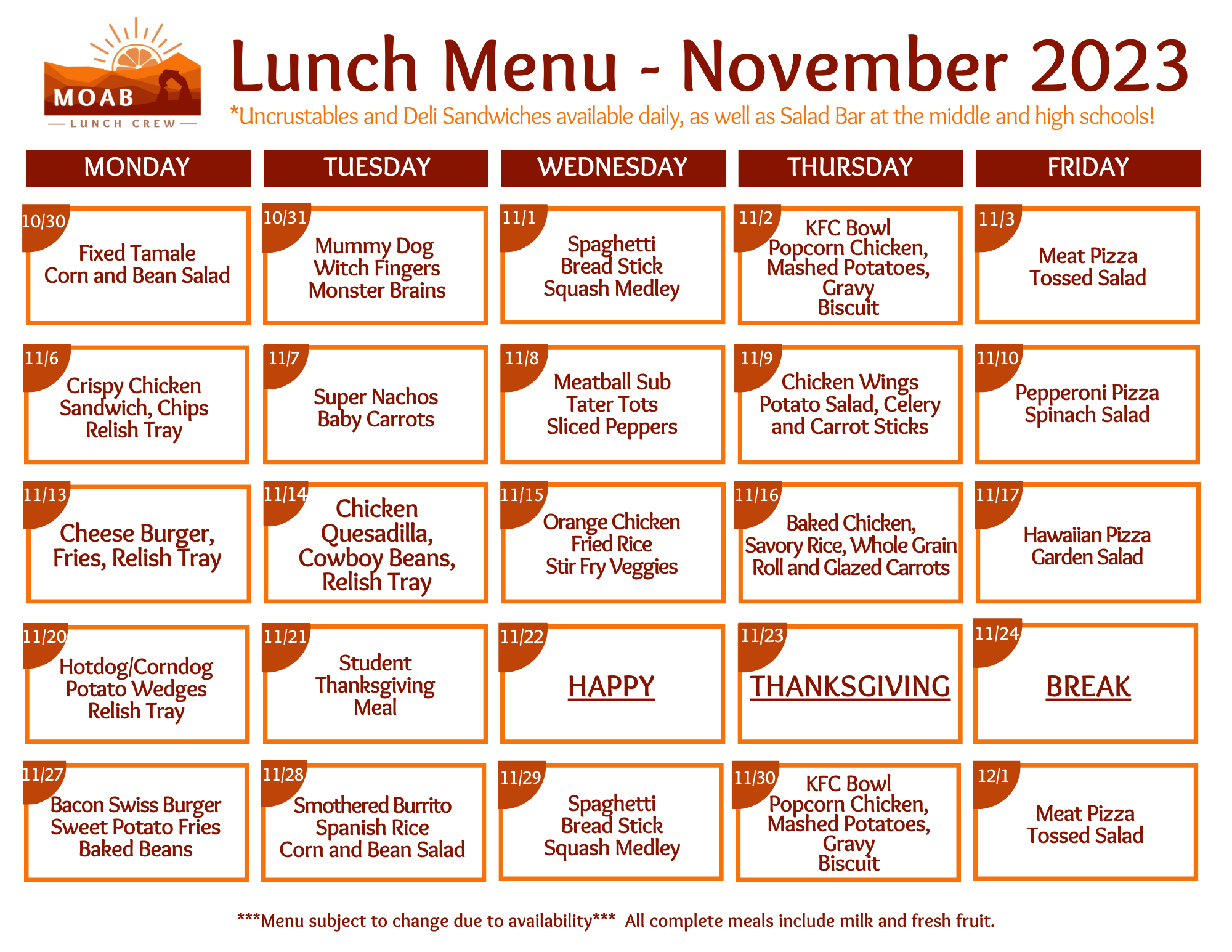 Menus – Child Nutrition Program – Grand County School District