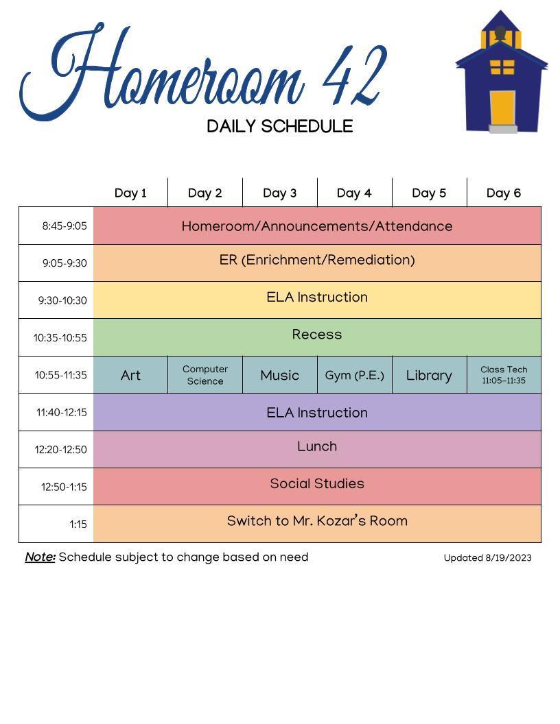Homeroom 42 ELA/Social Studies Schedule – ERICA GENNACCARO – Sheridan ...