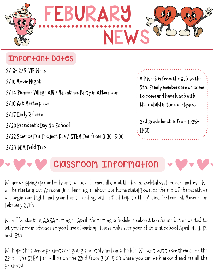 Newsletters – 3rd Grade – Benchmark Preschool & Elementary School