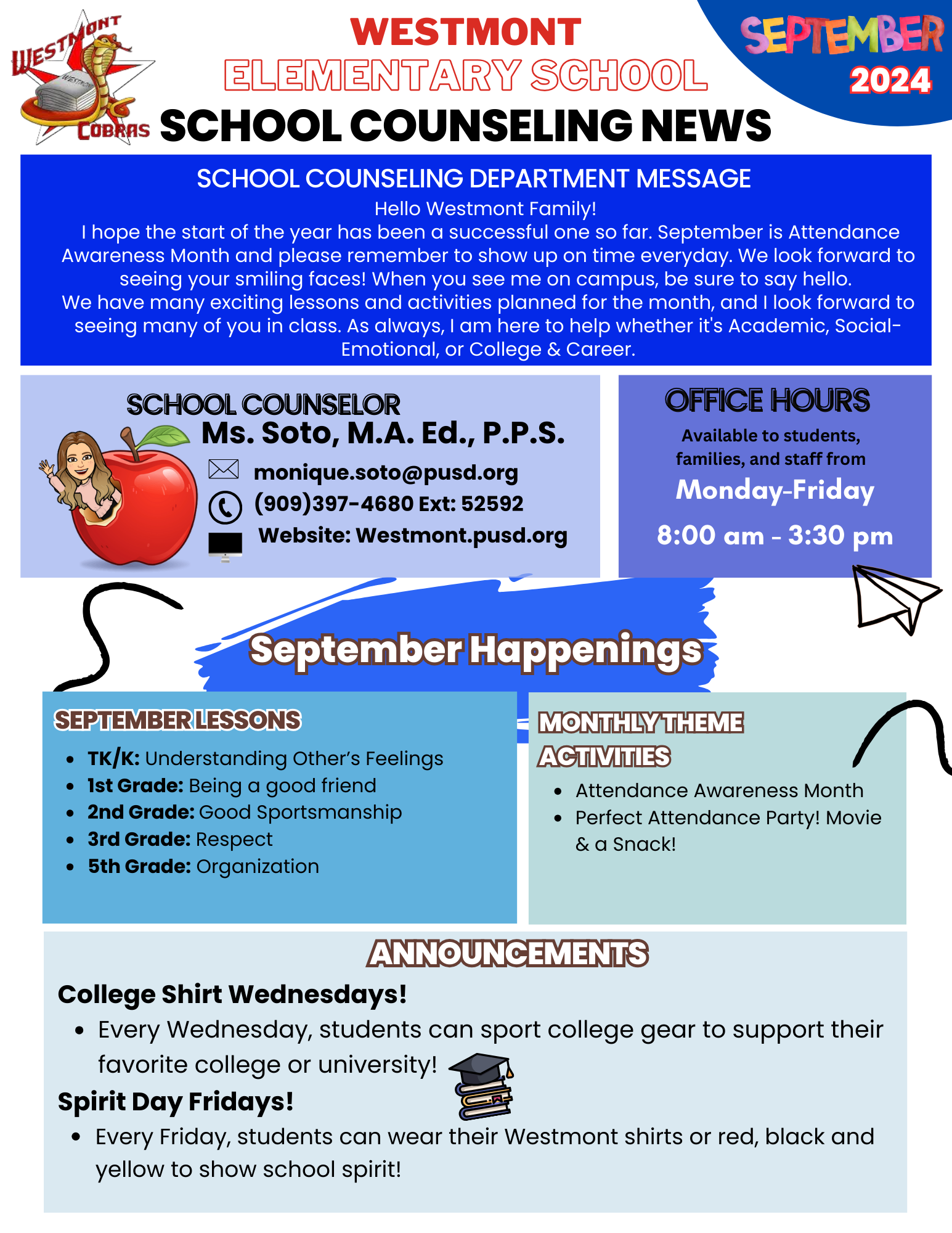 School Counseling Newsletter – School Counselor – Westmont Elementary ...