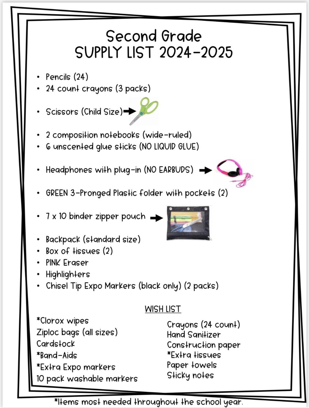 2nd Grade Supply List – Crystal Smith – Smyrna Elementary School