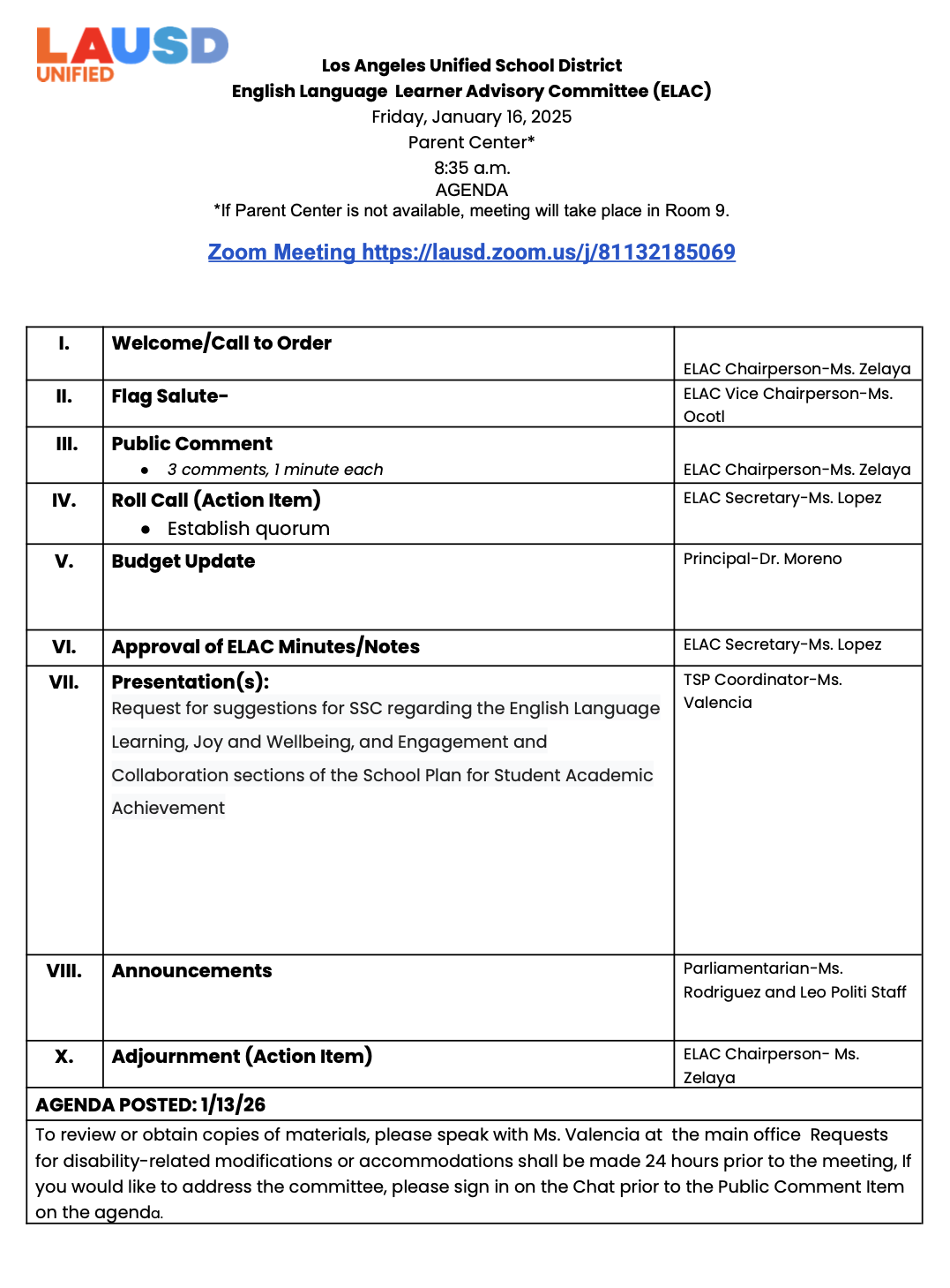 Committees – Parents – Leo Politi Elementary School
