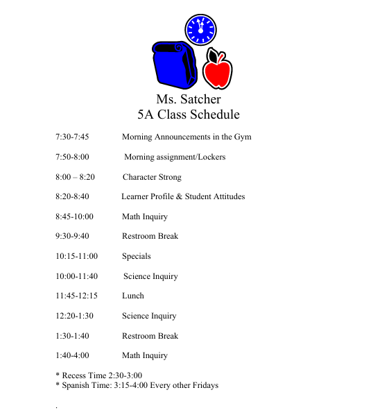 Class Schedule – Stephanie Satcher – St. Anthony Academy