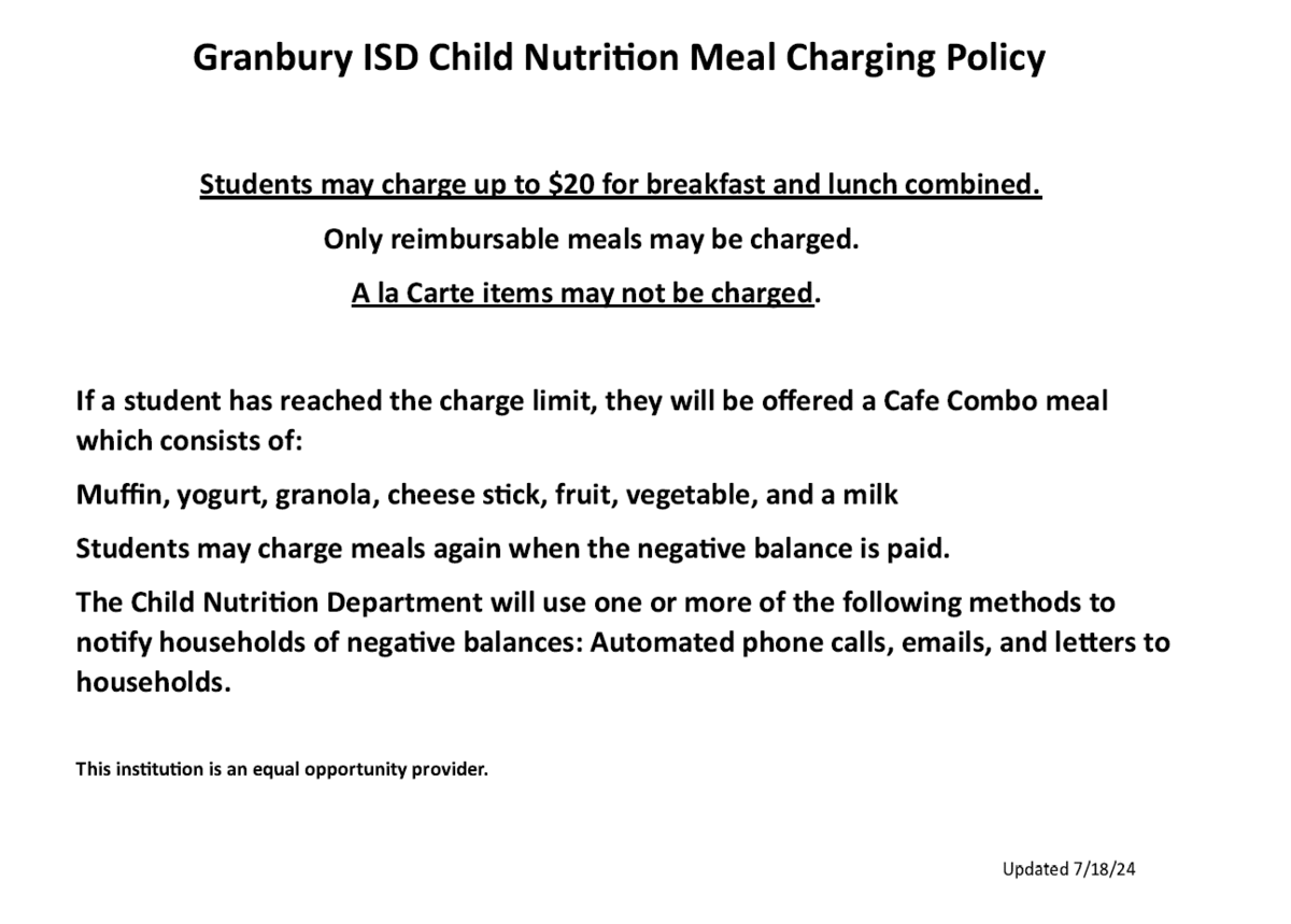 2024-2025 Meal Prices – Child Nutrition – Granbury Ind School District