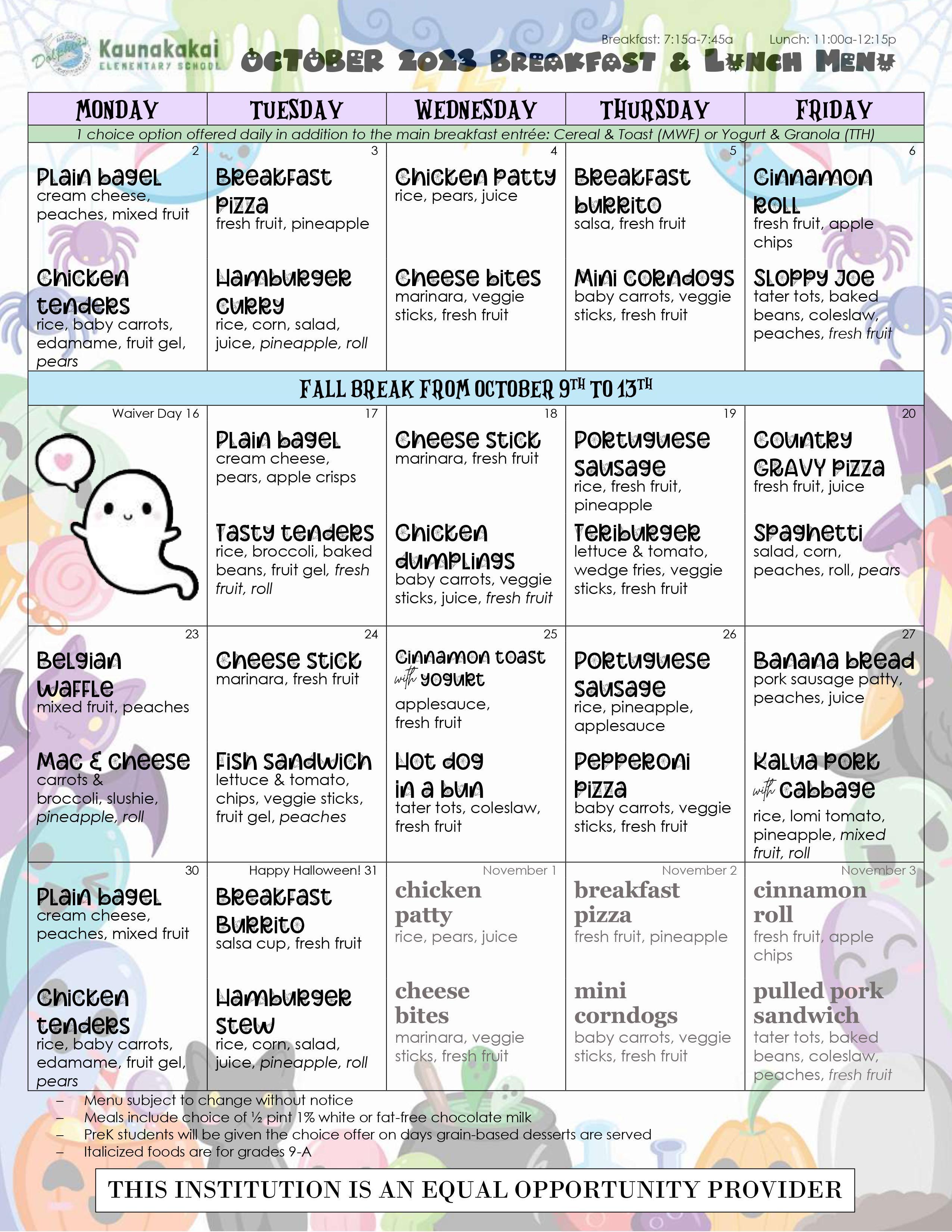 Menus – Cafeteria – Kaunakakai Elementary School/Maui District