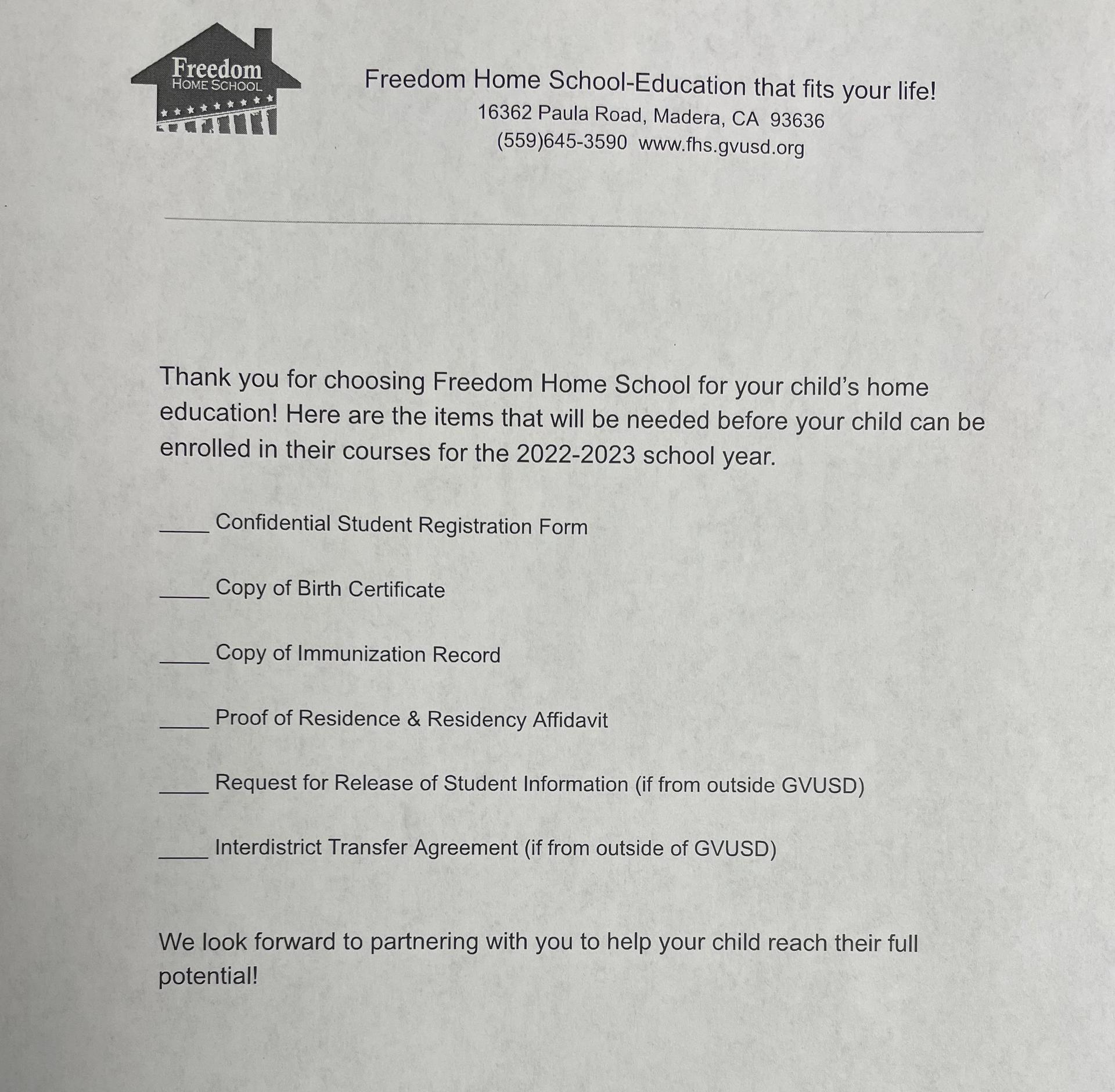 Registration Forms – Registration Forms – Freedom Home School