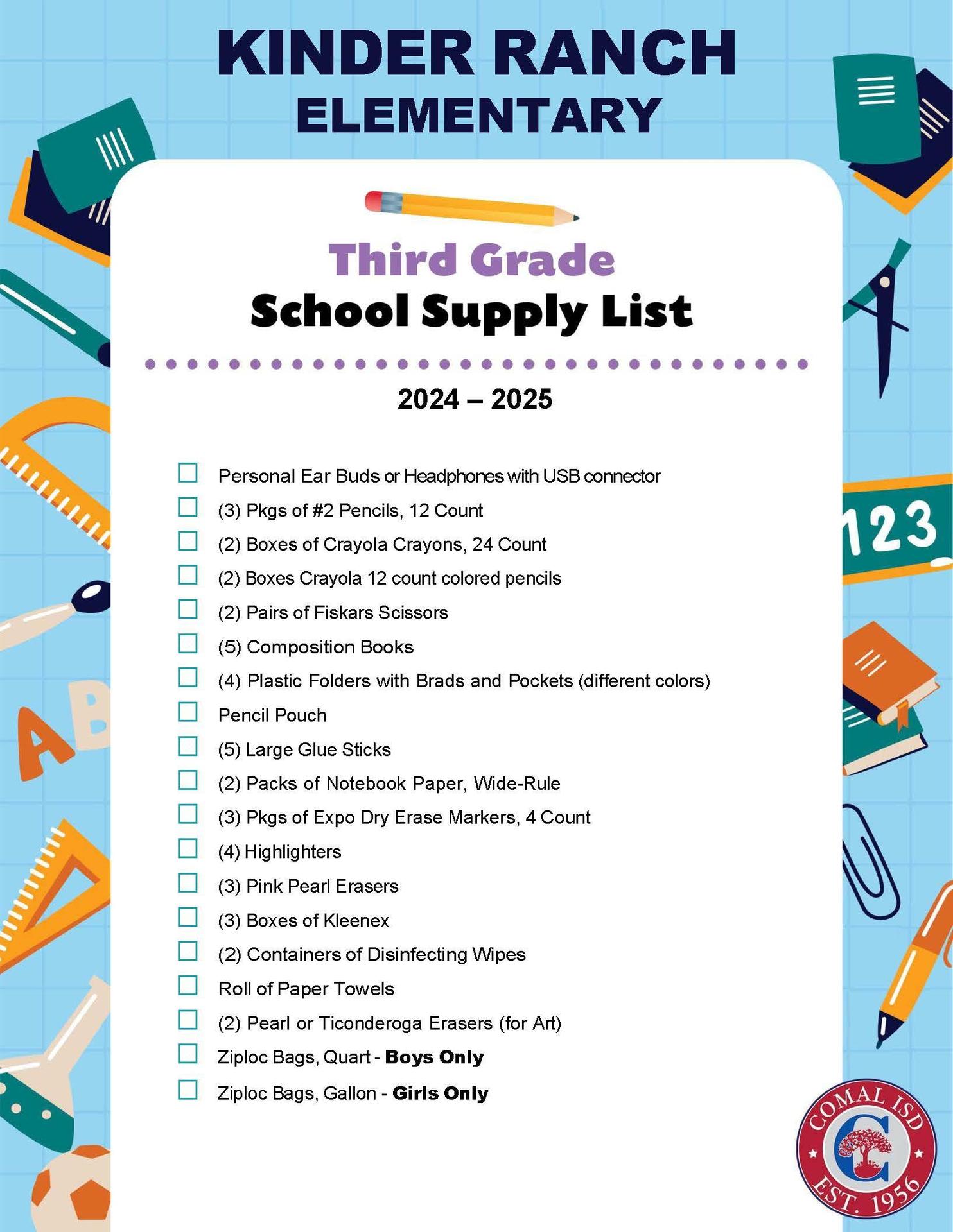 Kinder Ranch Elementary – School Supply Lists – Comal Independent ...