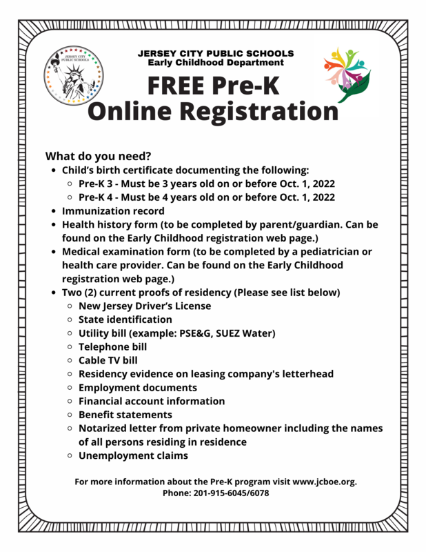 2022-2023 Pre-K Registration Requirements | Frank R. Conwell, PS #3