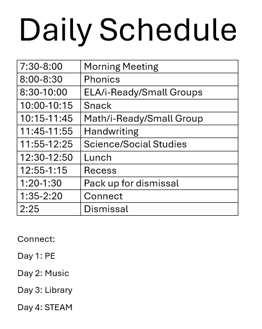 2nd Grade Class Schedule – Mrs. Doris Jones Vargas – Hardeeville ...