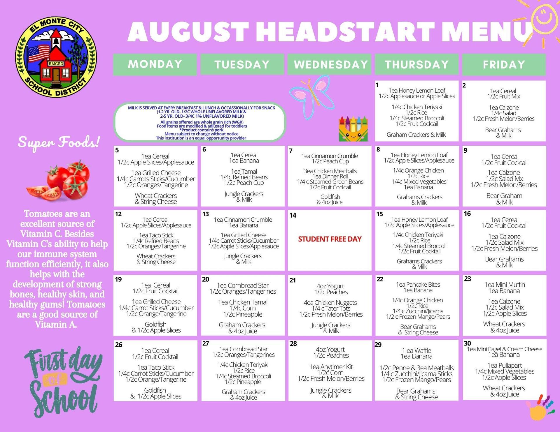 Menus & Meal Programs – Nutrition Services – El Monte City School District