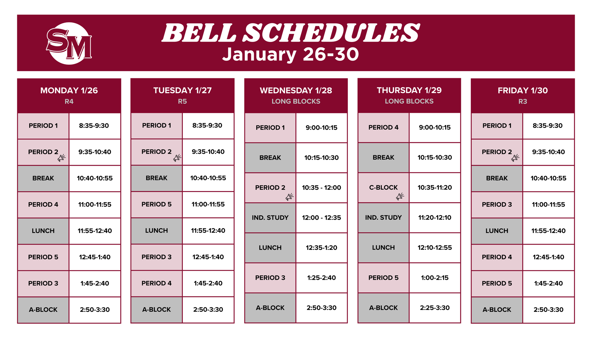 Weekly Bell Schedules – Bell Schedules – Saint Mary's College High School