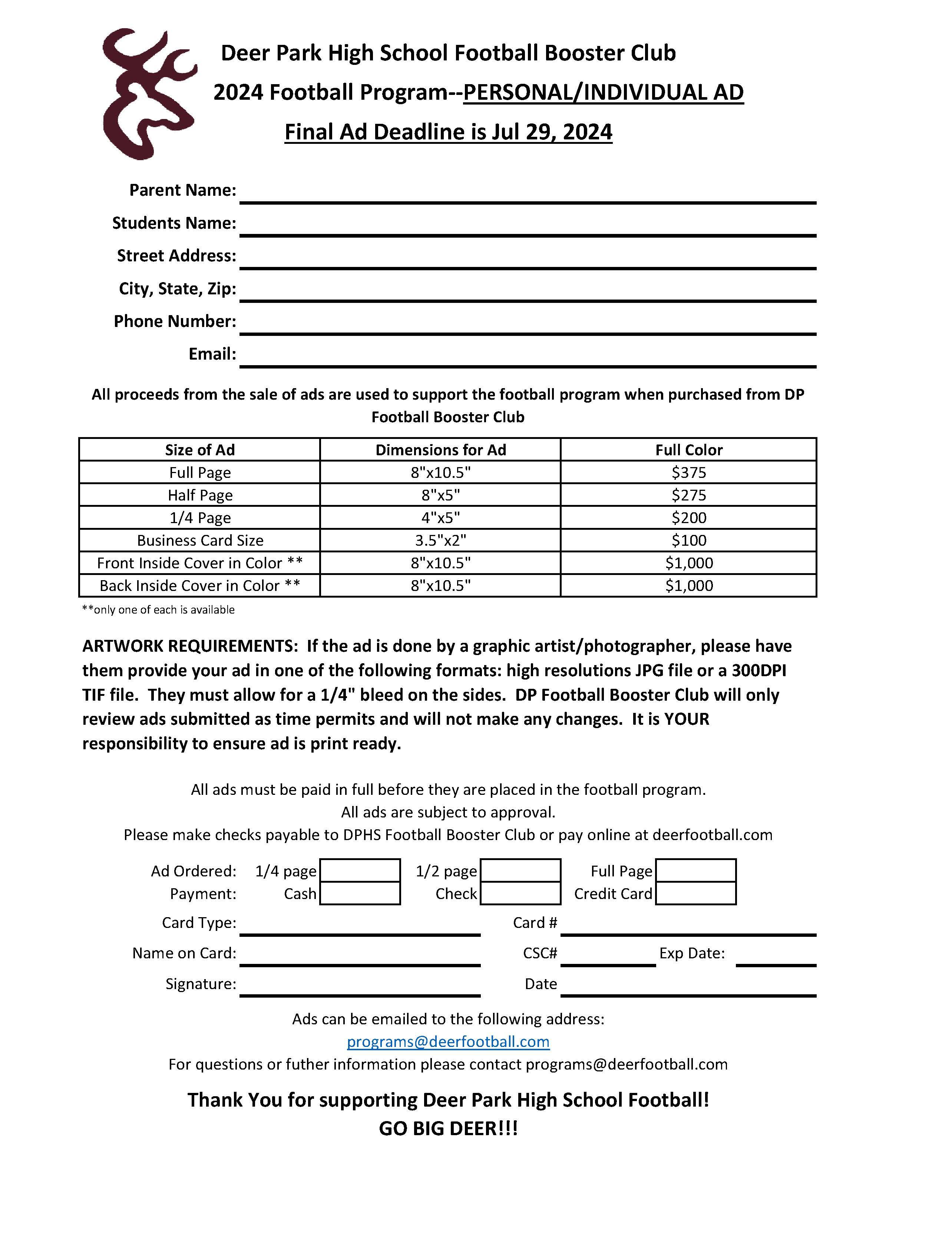 Football Booster Club – DPHS Football – Deer Park Independent School ...