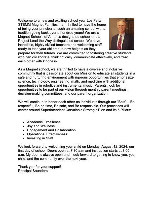 Principal's Message – Our School – Los Feliz Science/ Tech/ Engineer ...