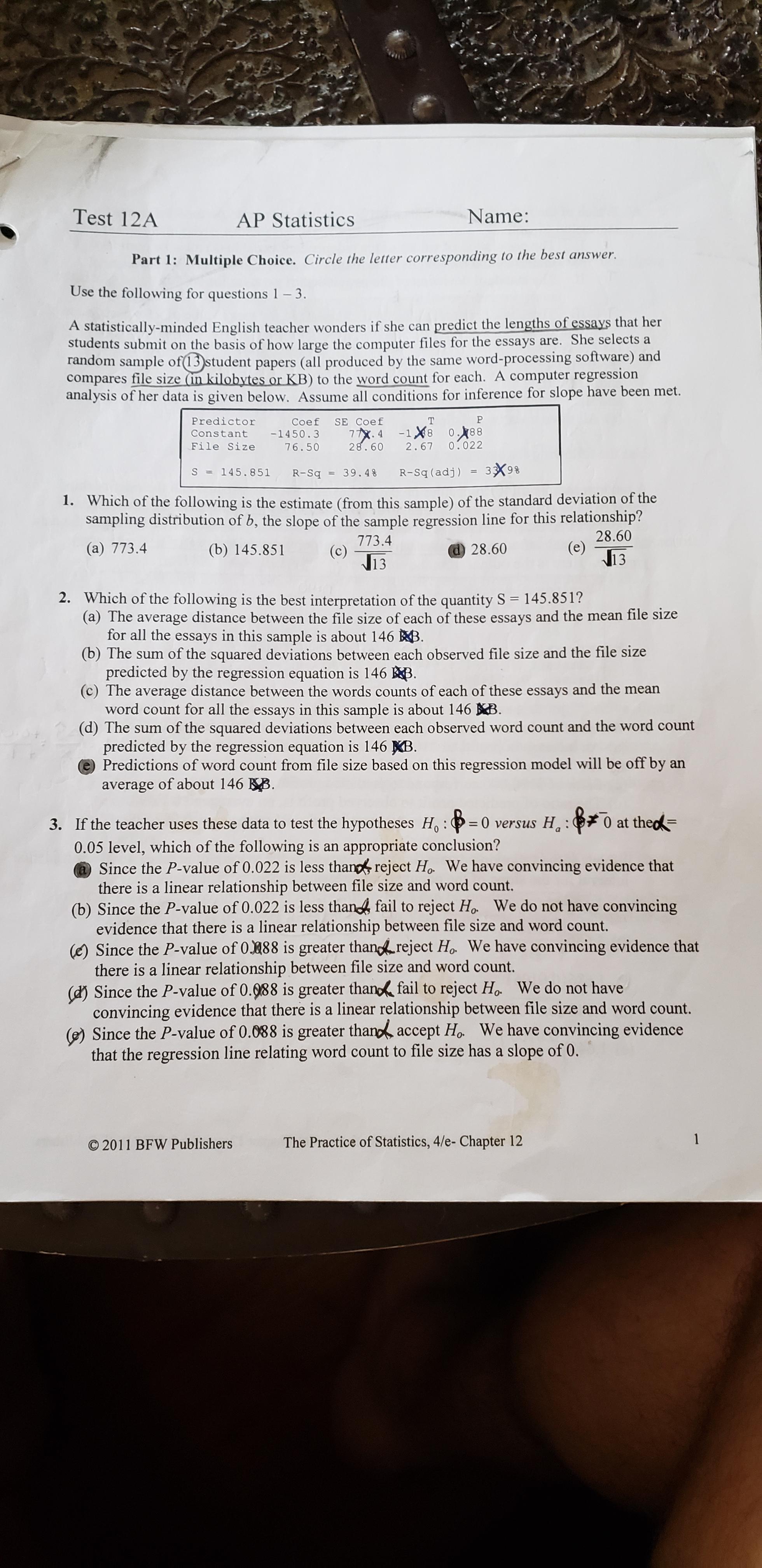 AP Statistics – William Emhof – Mira Costa High School
