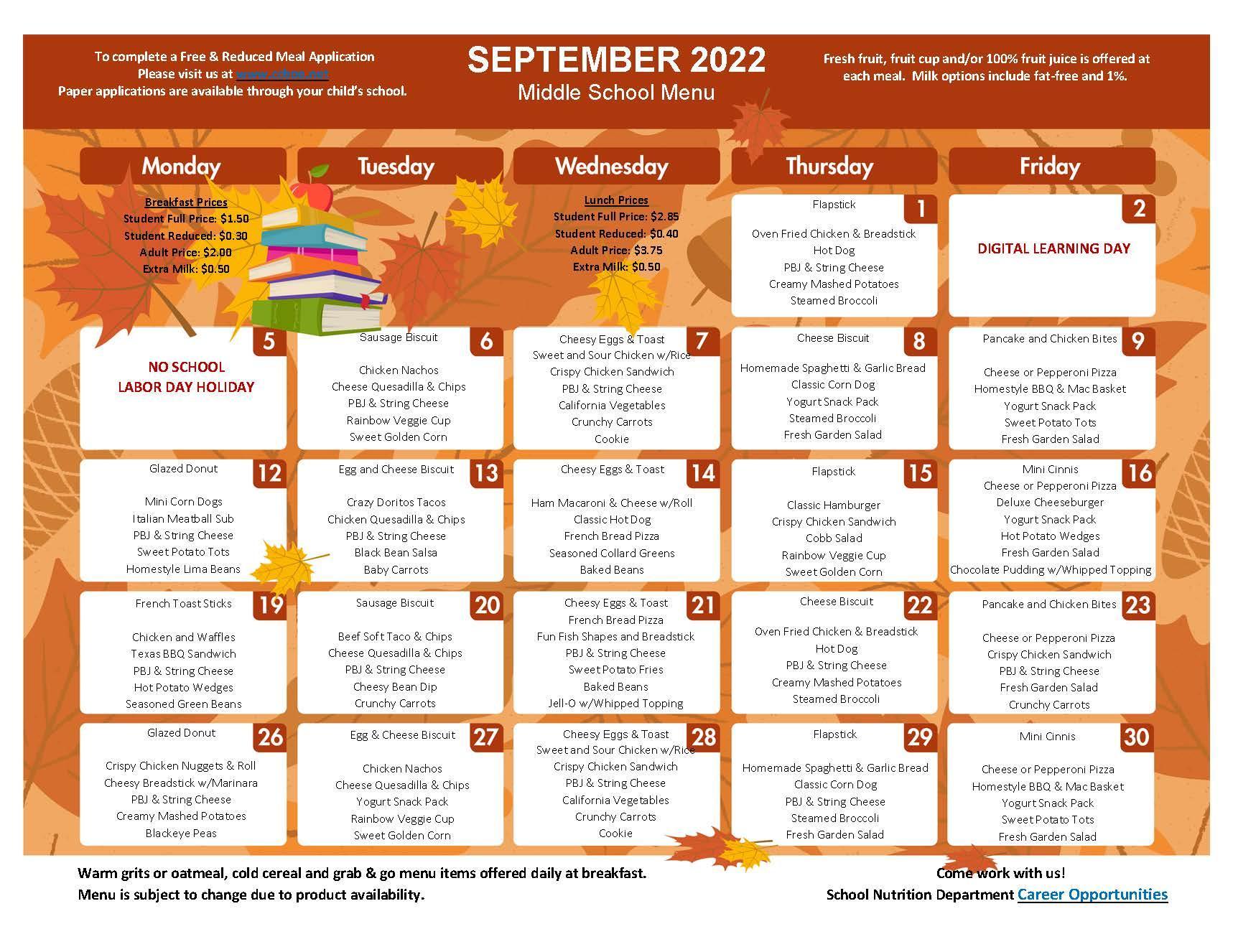 Menus – School Nutrition – Columbia County Schools