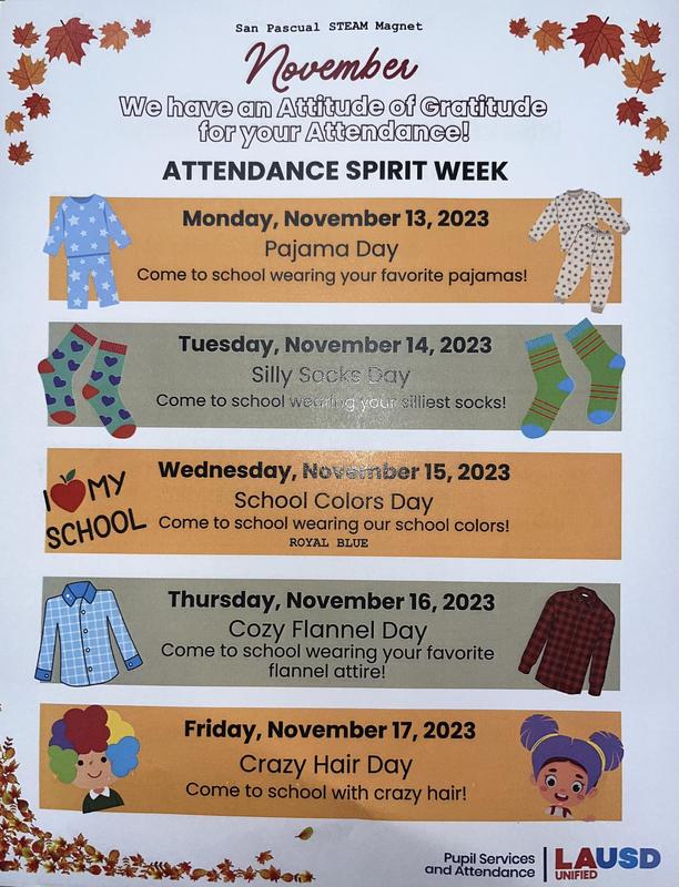 Attendance Spirit Week | San Pascual STEAM Magnet Elementary