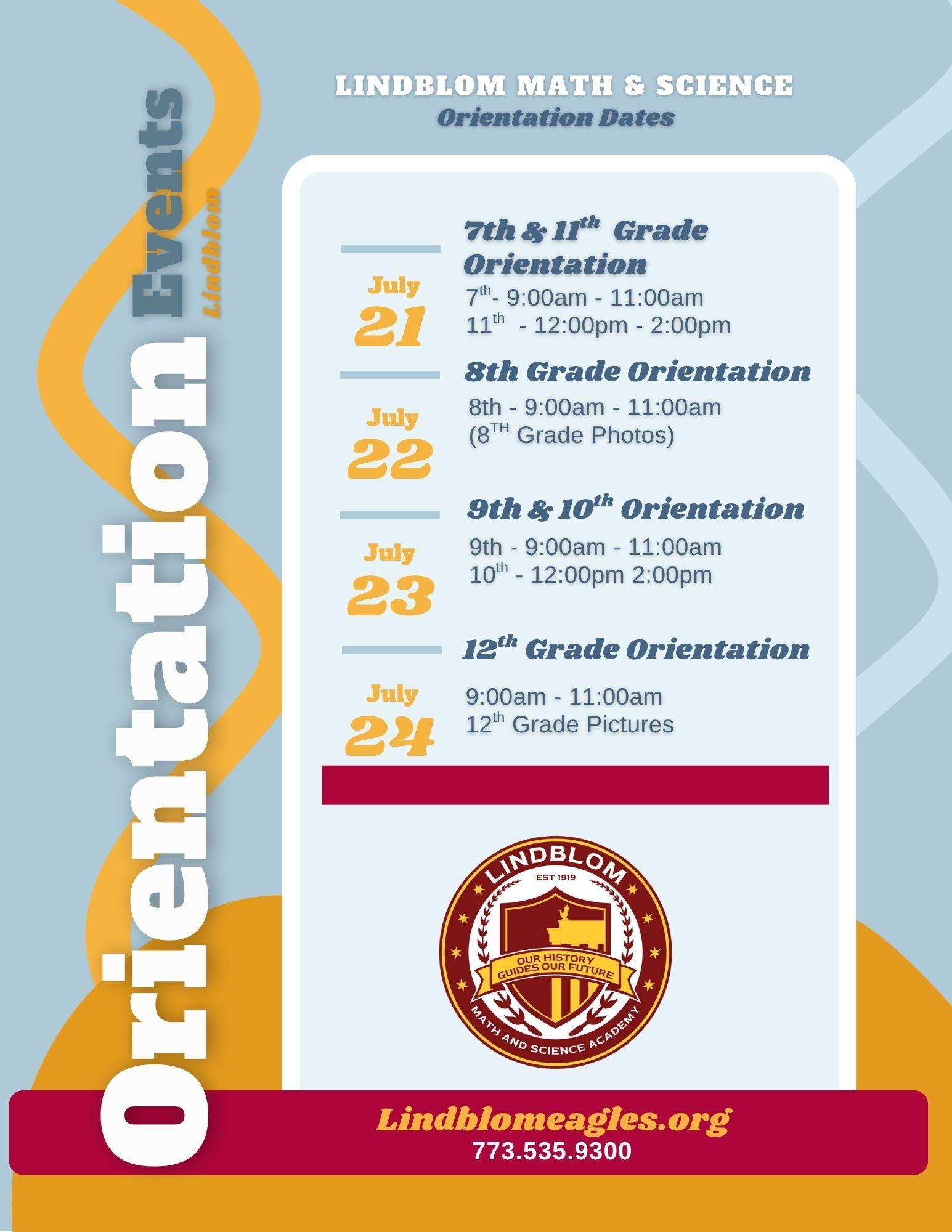 Orientation Dates and Times | Lindblom Math and Science Academy