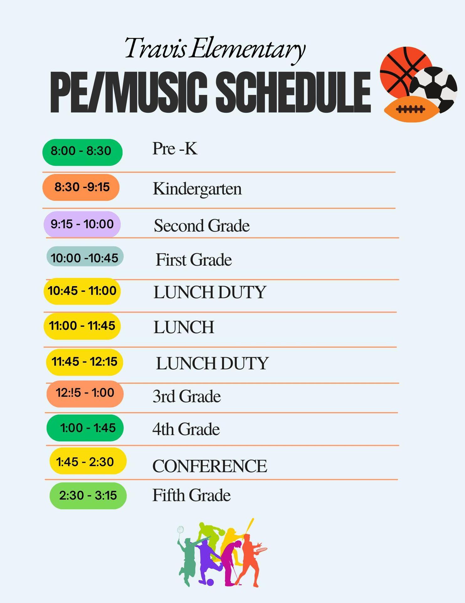 PE Schedule/ Teacher Conference / Lunch Times – Parents – Travis Elementary