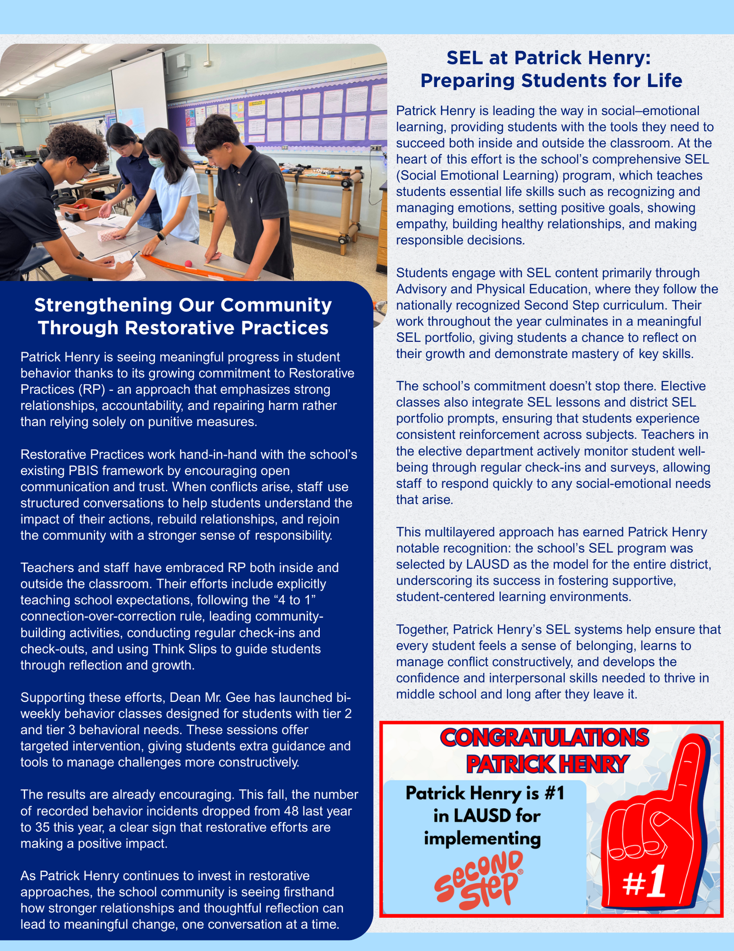 PBIS/RP/SEL at PHMS – About PHMS – Patrick Henry Middle School