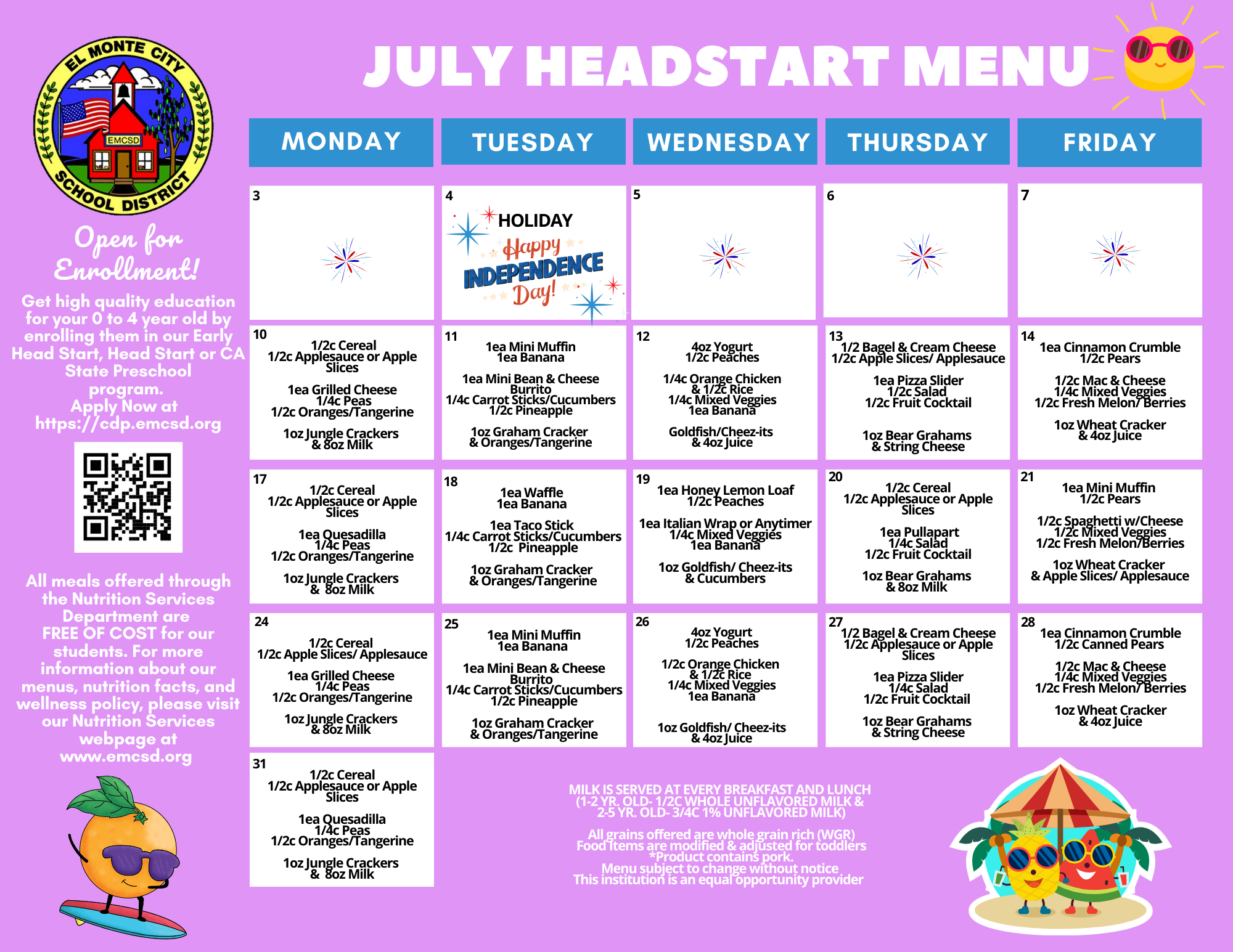 Menus & Meal Programs – Nutrition Services – El Monte City School District