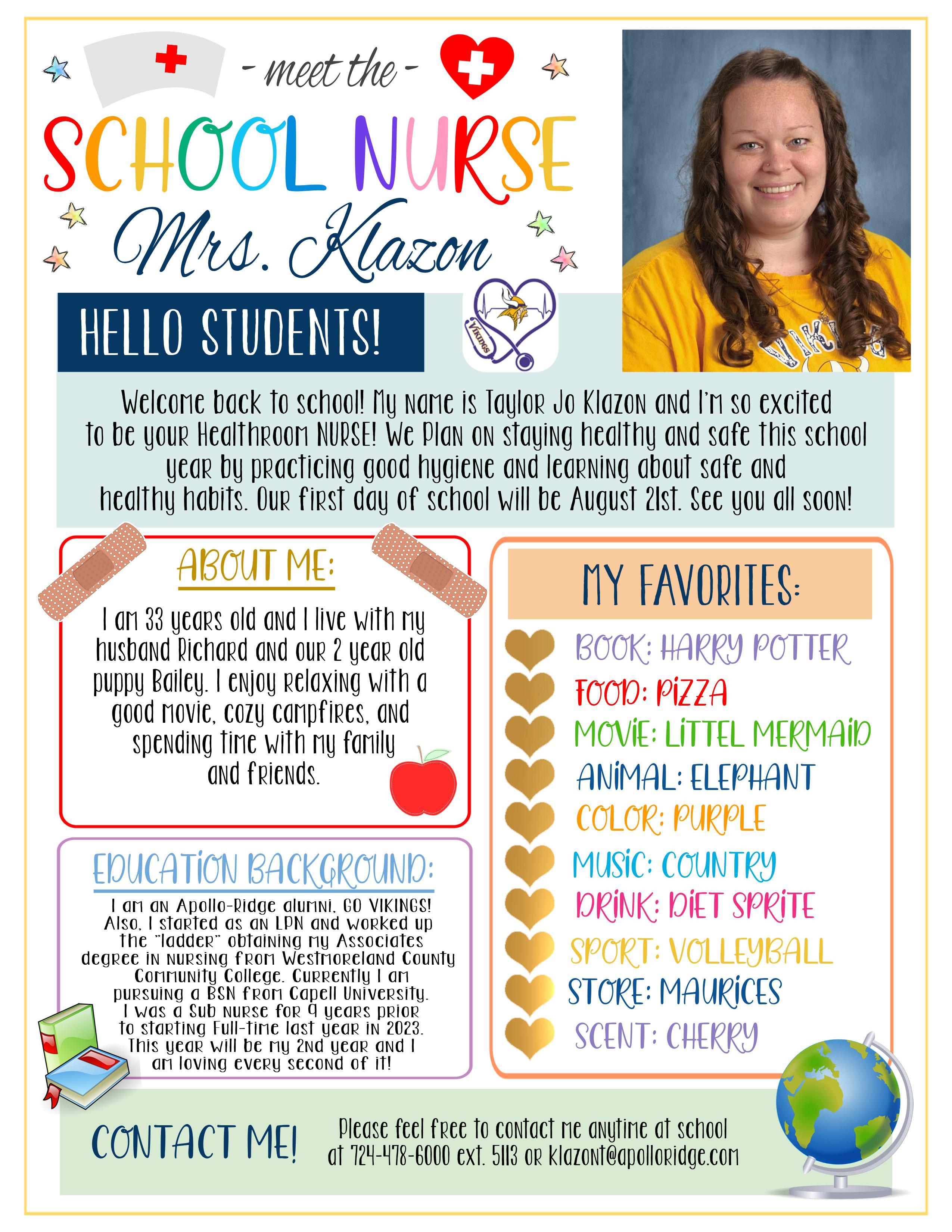 Meet The Registered Nurse – Mrs Taylor Jo Klazon – Apollo-Ridge ...