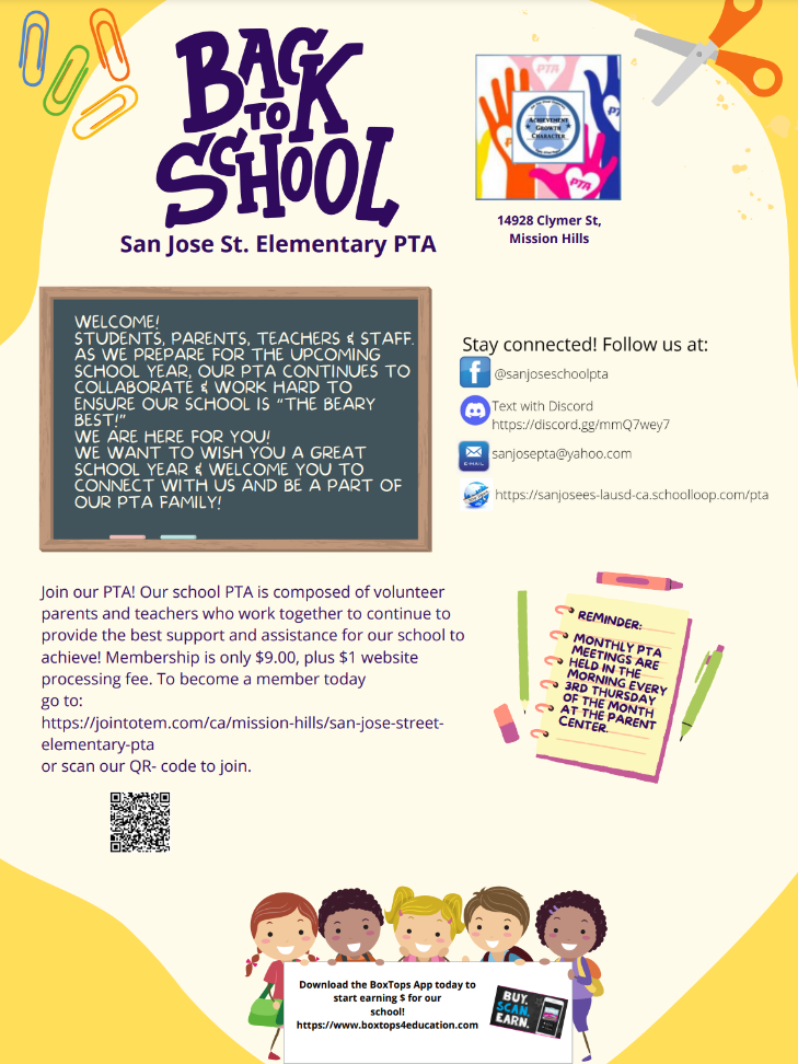 PTA – Parents – San Jose Street Elementary, School for Advanced Studies ...