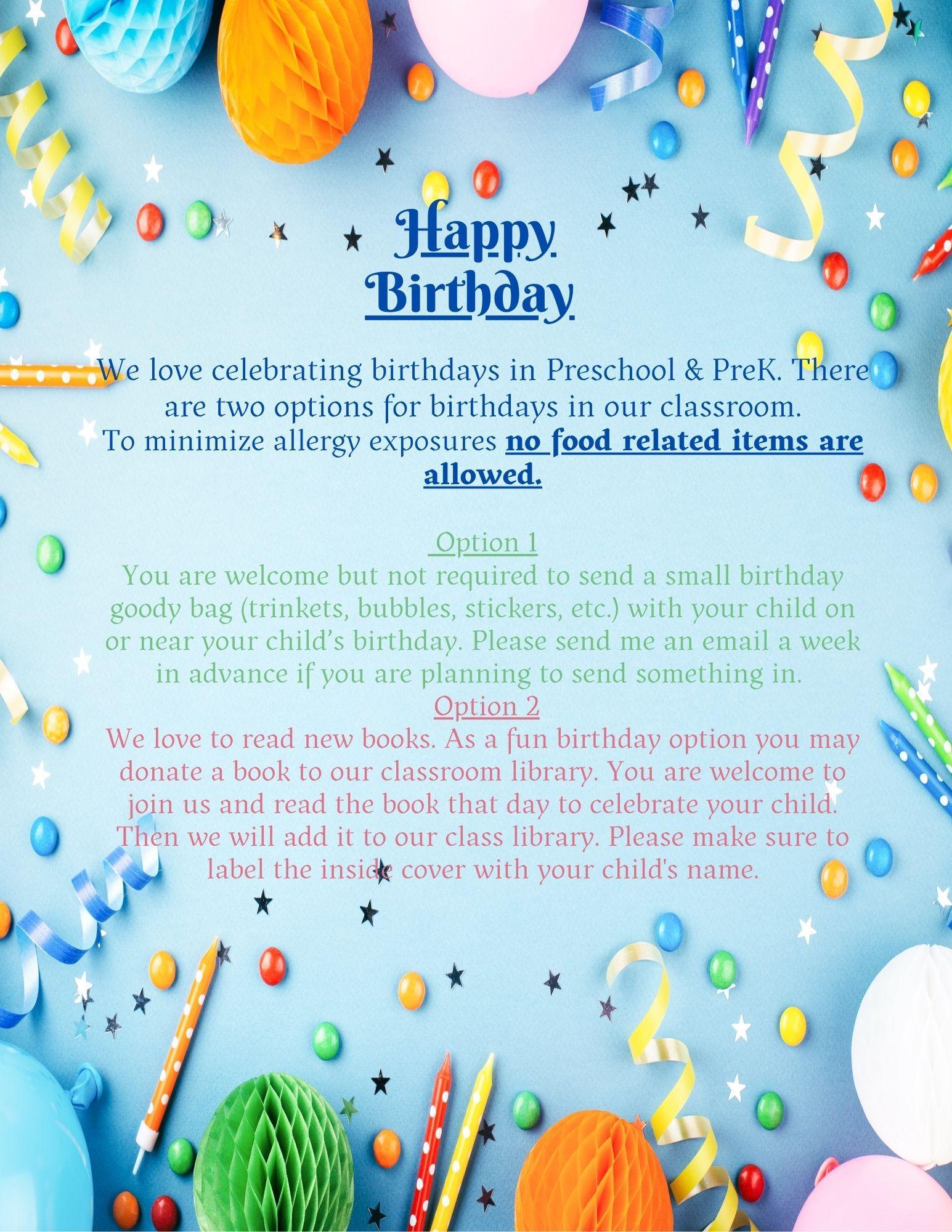 Classroom Birthday Policy – Kacie Strohman – World Compass Academy