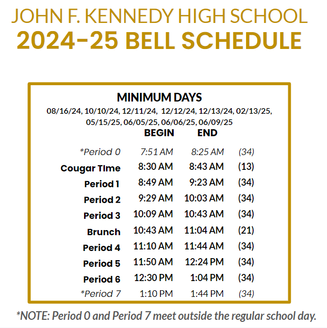 Minimum Day, August 16, 2024 | John F. Kennedy High School