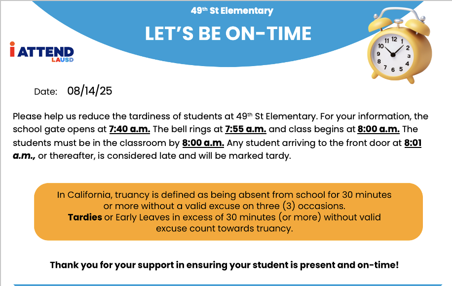 Attendance & Tardies | 49th Street Elementary
