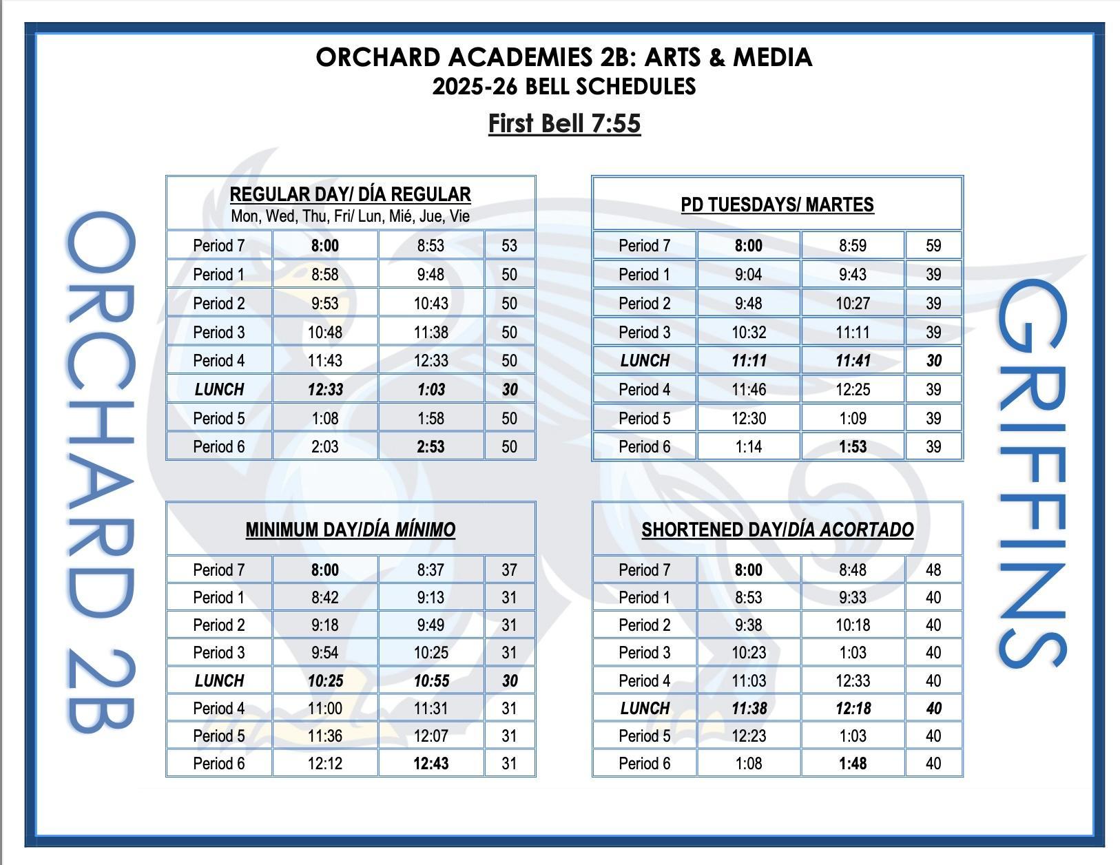 Bell Schedule – About Us – Orchard Academies 2B