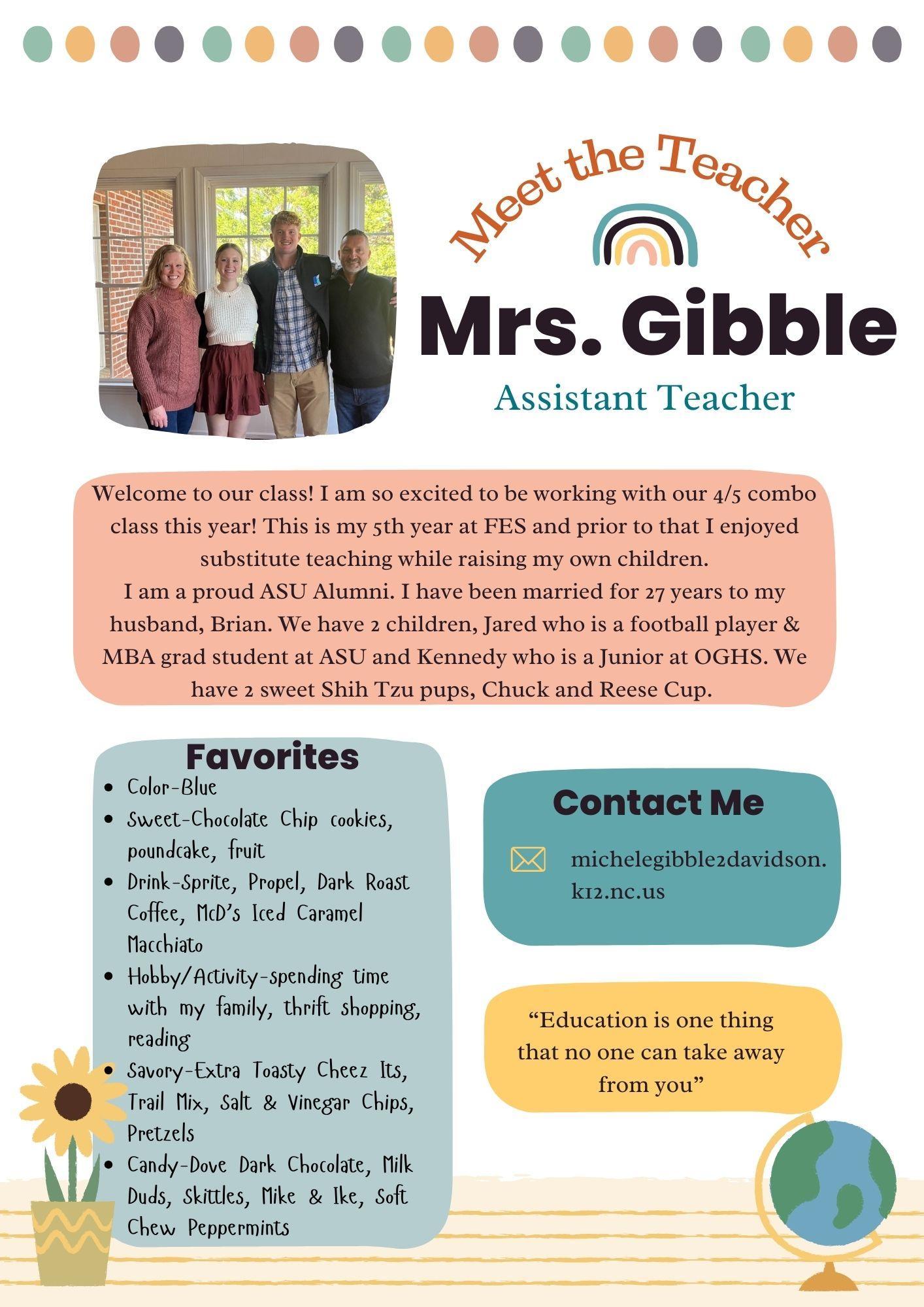 Meet Mrs. Gibble (T.A.) – Elizabeth Clodfelter – Friedberg Elementary ...