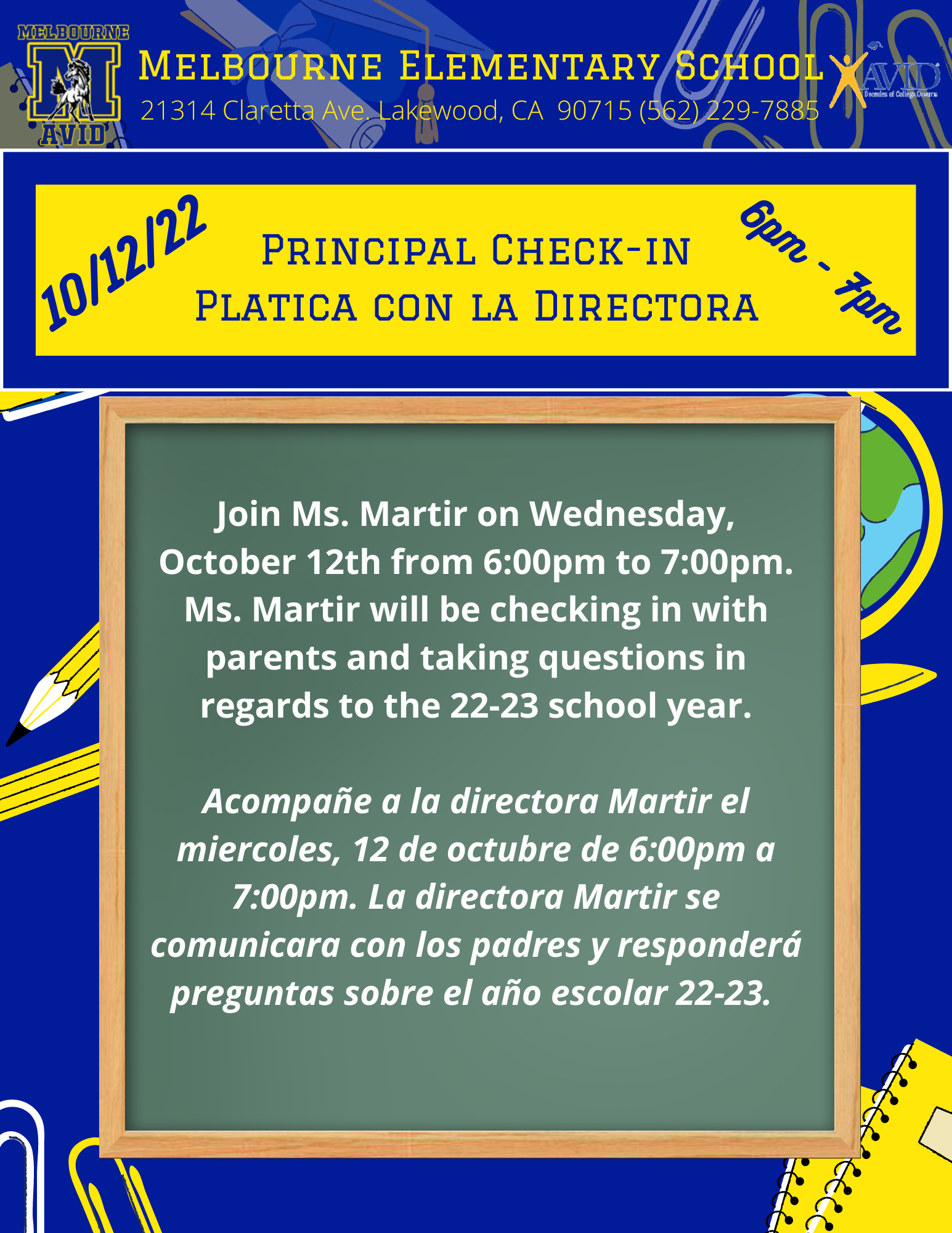 Principal Check-In – Principal Check-In – Melbourne Elementary School