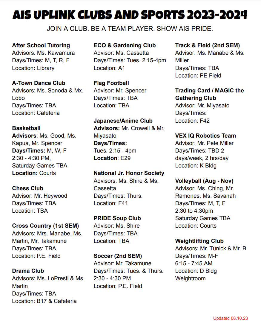 Clubs & Sports – Clubs & Athletics – ʻAiea Intermediate School