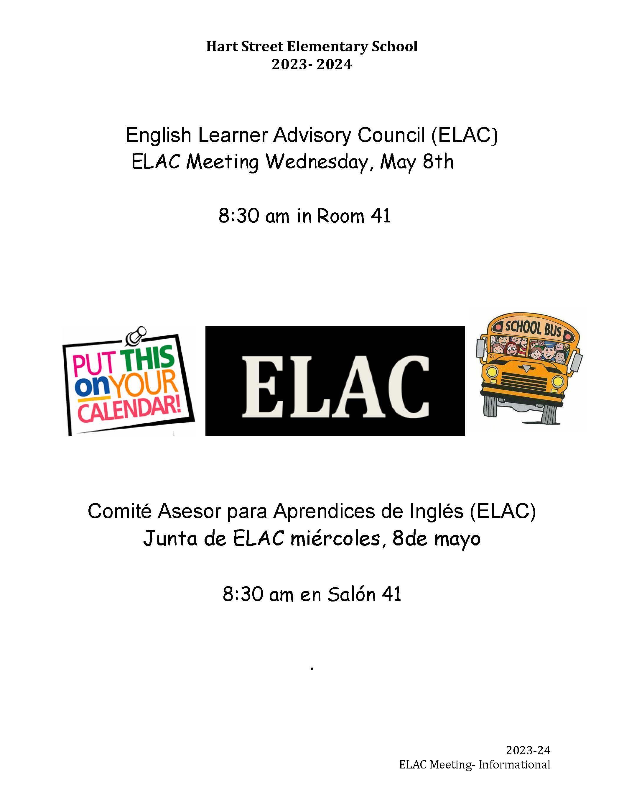 English Learner Advisory Council (ELAC) – Parents – Hart Street Elementary