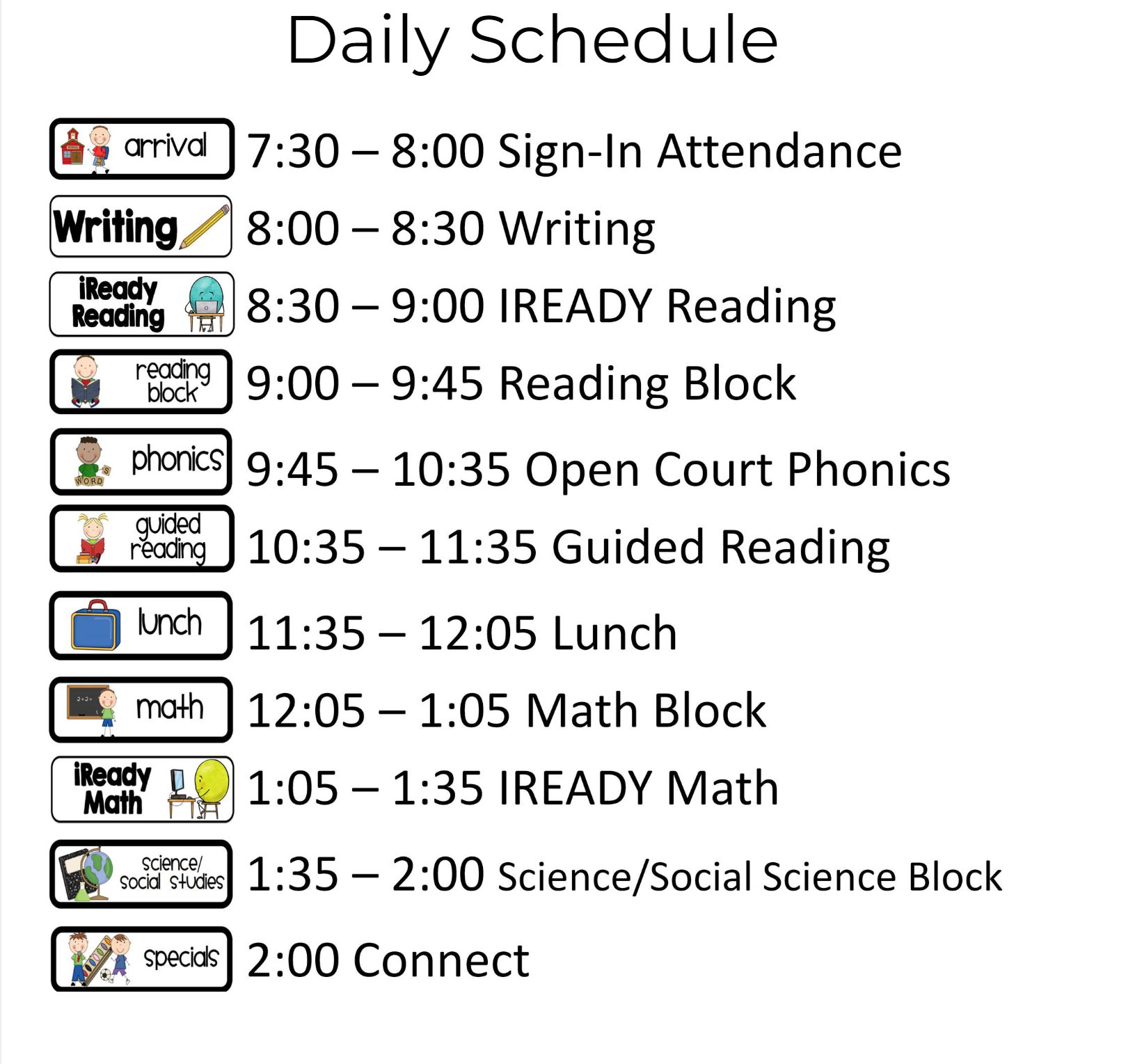 Daily Schedule – Julie Williams – Ridgeland Elementary School