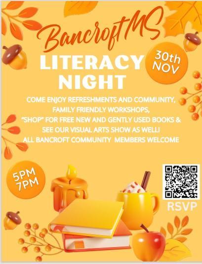Bancroft MS Literacy Night November 30 5-7PM | Bancroft Middle School