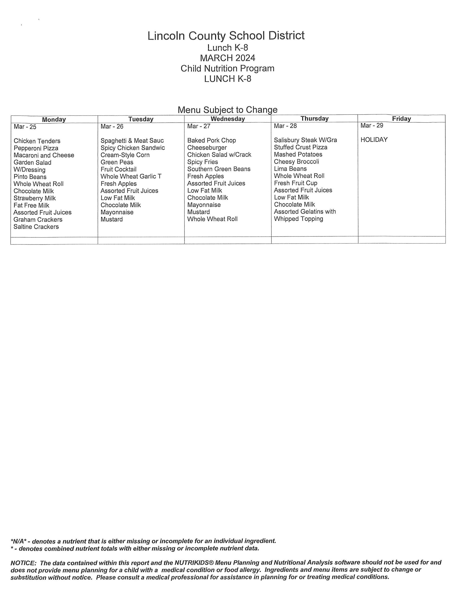 Breakfast & Lunch Menus – Child Nutrition Program – Lincoln County ...