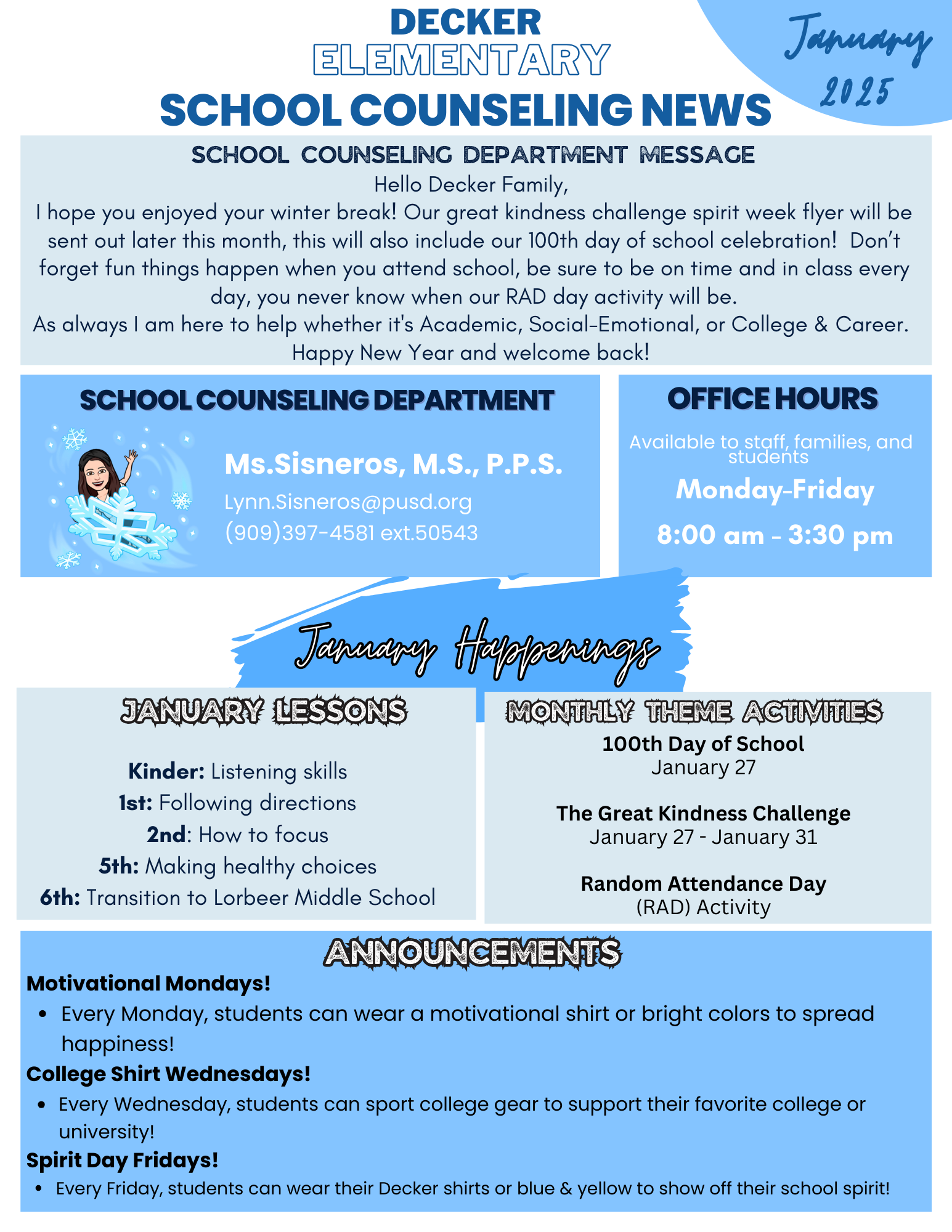 Monthly Newsletter – Counselor – Decker Elementary School
