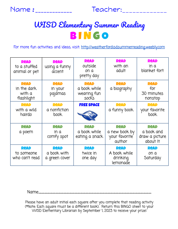 WISD Elementary Summer Reading BINGO – Lemons, Carolyn – Stephen F ...