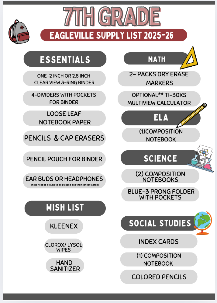 6th & 7th Grade Supply Lists – Kimberly Warbritton – Eagleville School