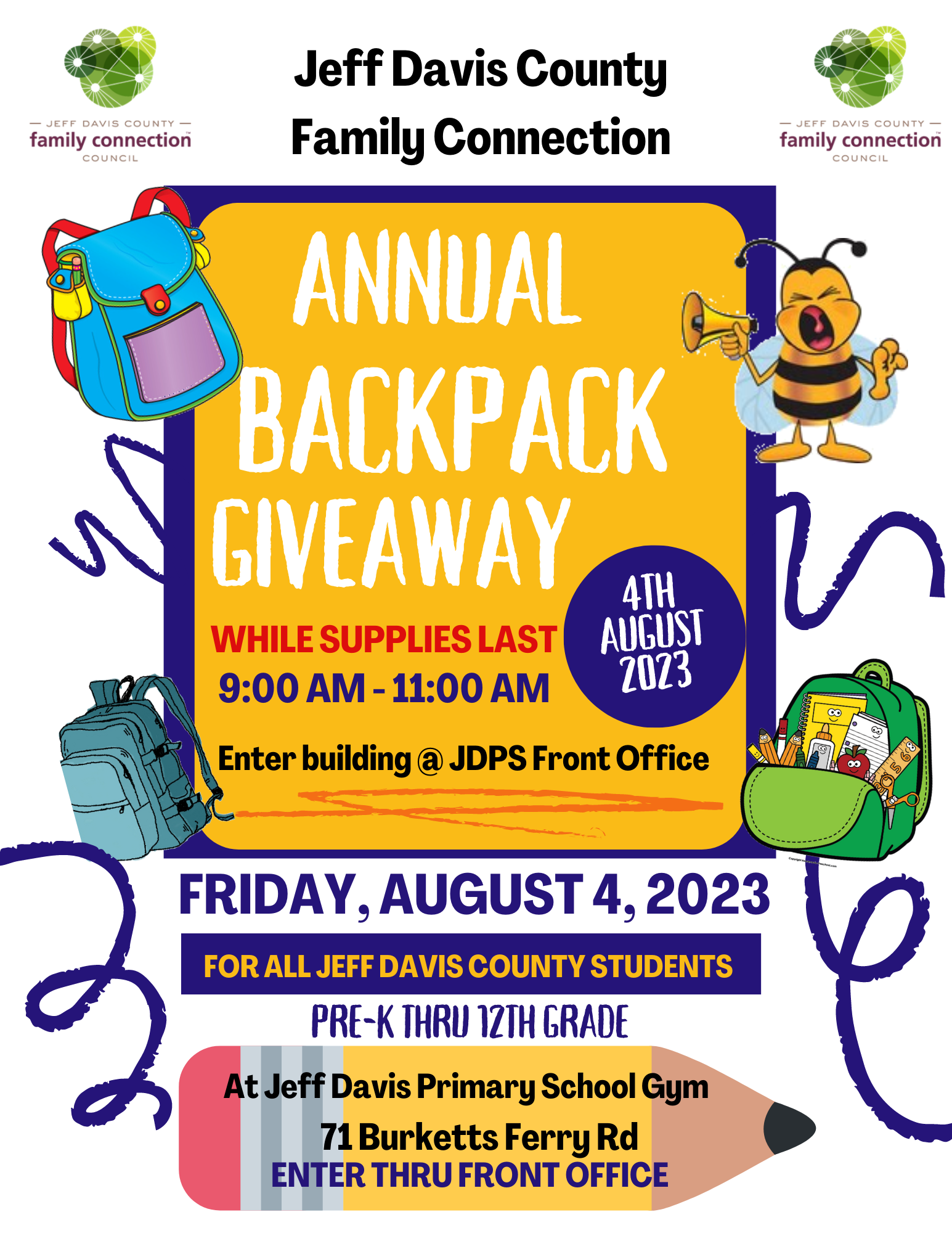 Family Connection Annual Backpack Giveaway | Jeff Davis County Schools