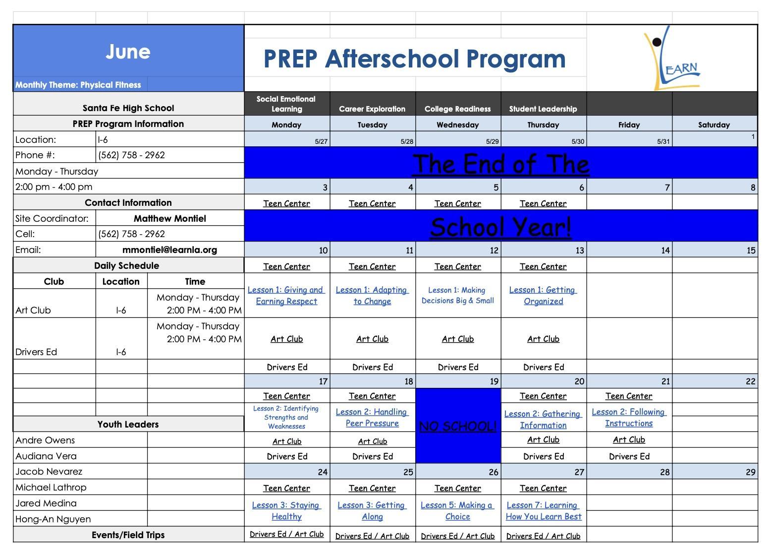 LEARN / After School Program – Curriculum – Santa Fe High School