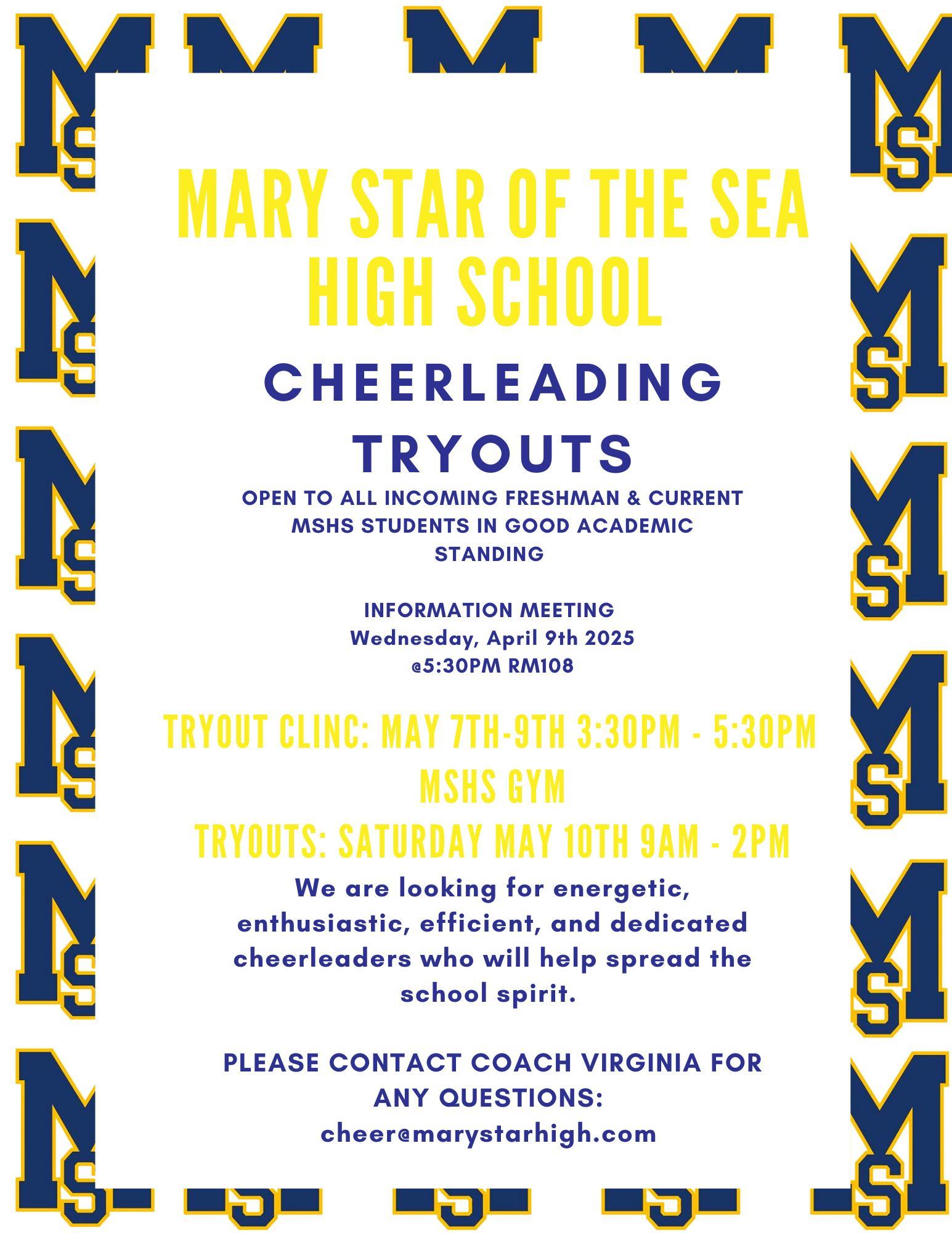 Cheer Tryouts 2025 – Spirit Squads – Mary Star of the Sea High School