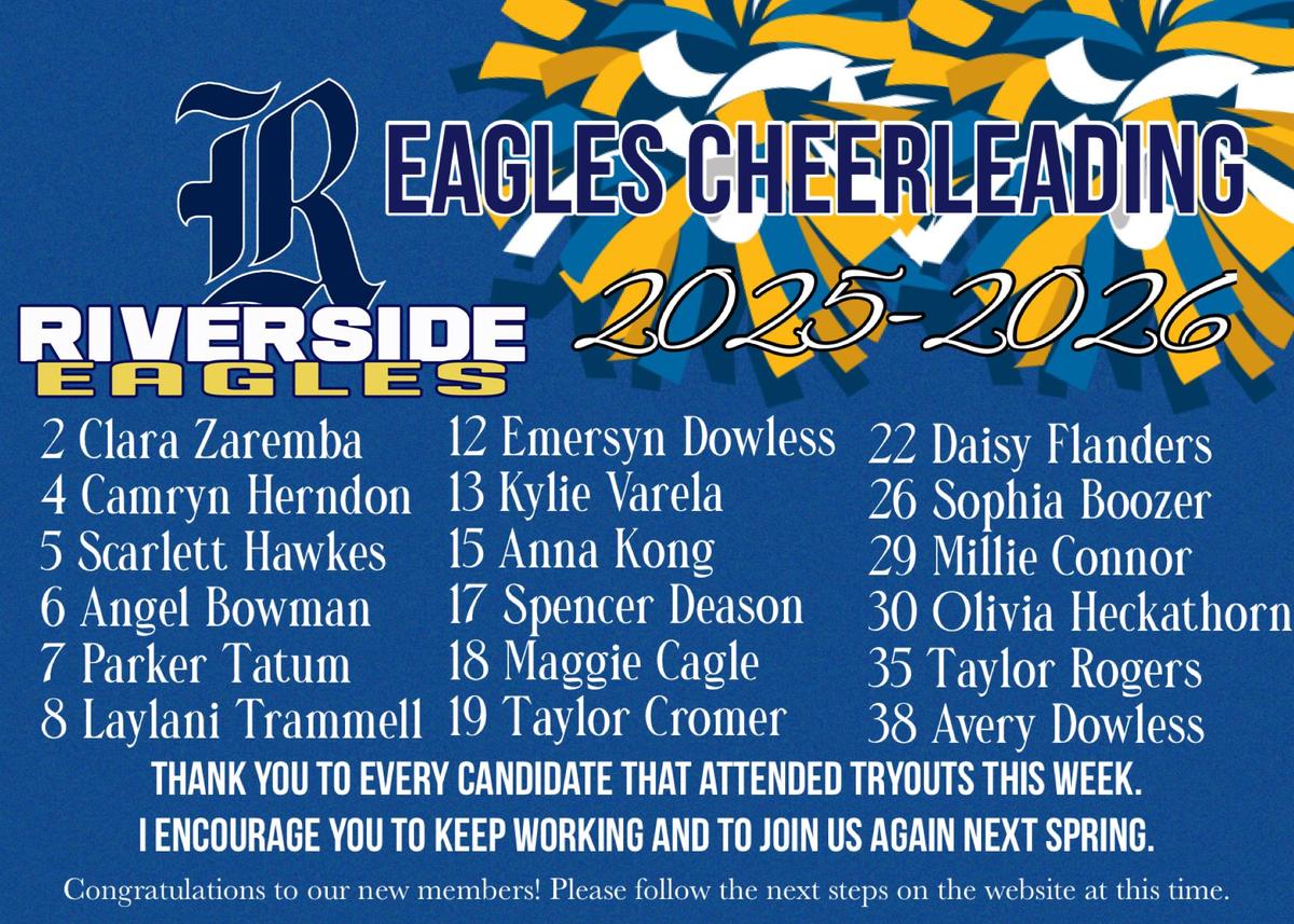 RMS Cheer Tryout RESULTS 2025-2026 – Cheerleading – Riverside Middle School