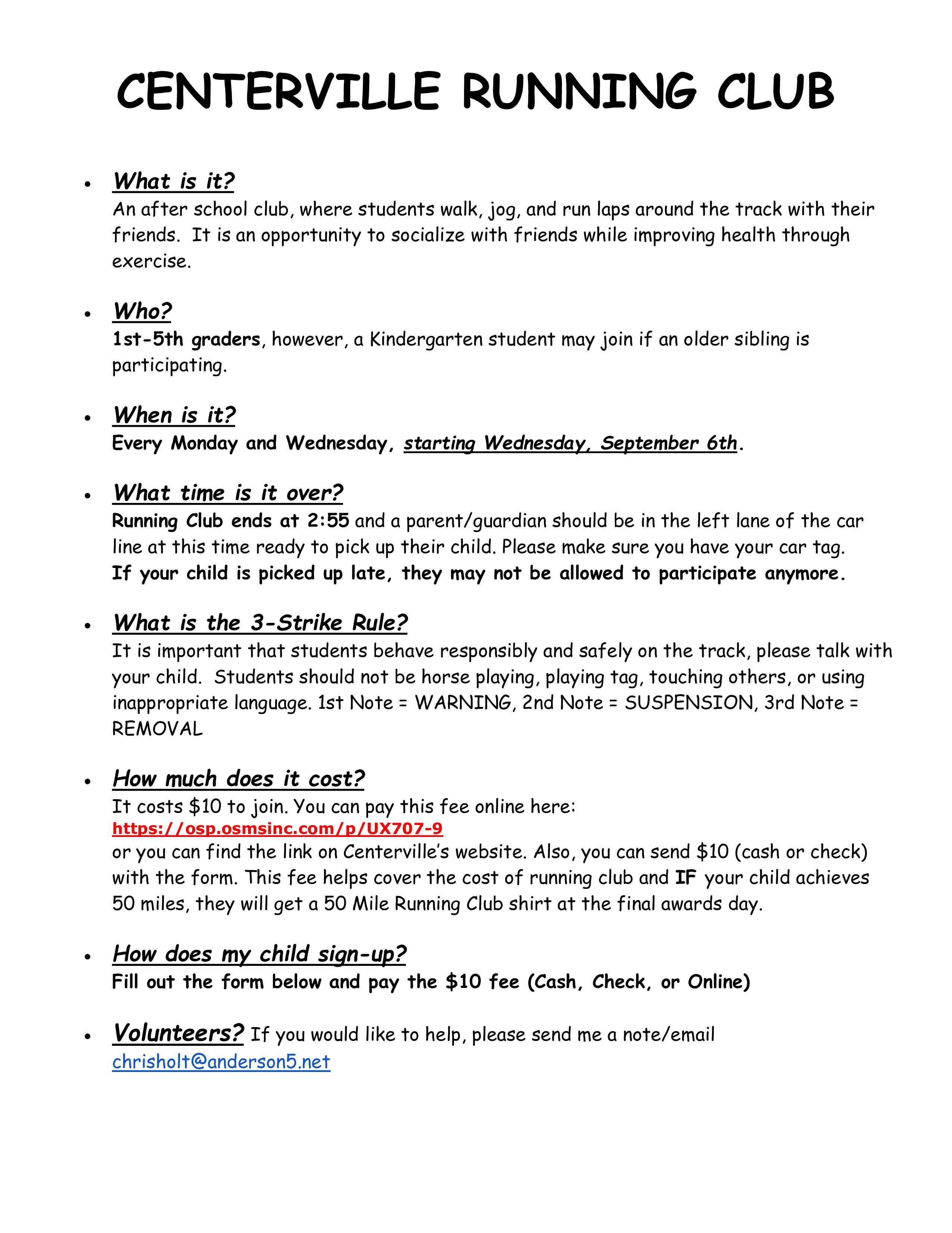 Running Club – Misc – Centerville Elementary School