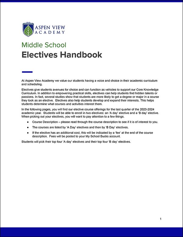 Electives – Middle – Aspen View Academy