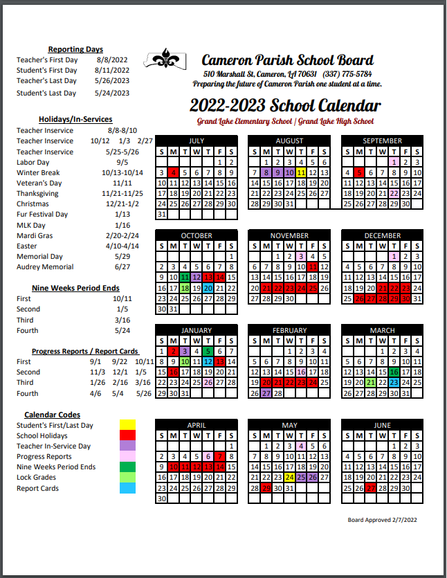 School Calendar Information Grand Lake Elementary School School Calendar Information Grand Lake Elementary School
