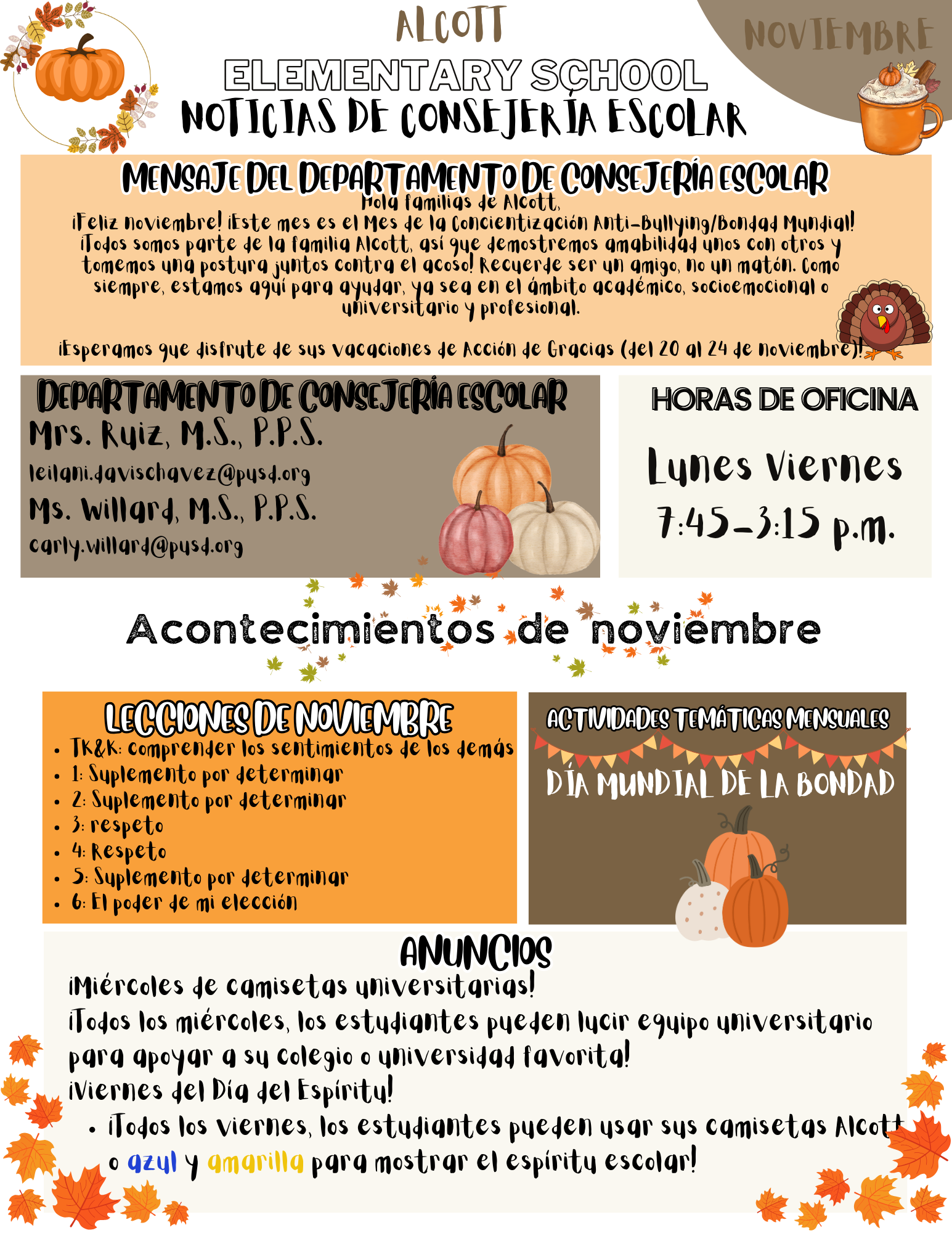 Monthly Newsletter – Counselors – Alcott Elementary School